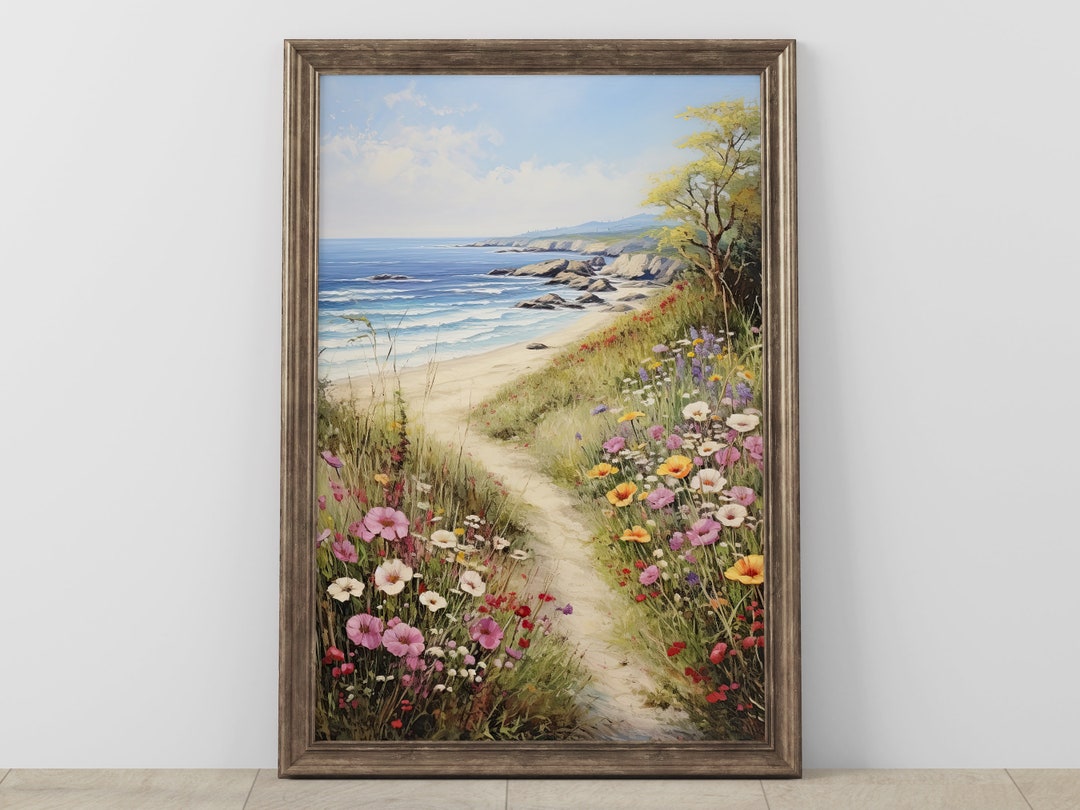 Coastal Beach Scenery Digital Print, Ocean Wall Art, Tranquil Seaside ...
