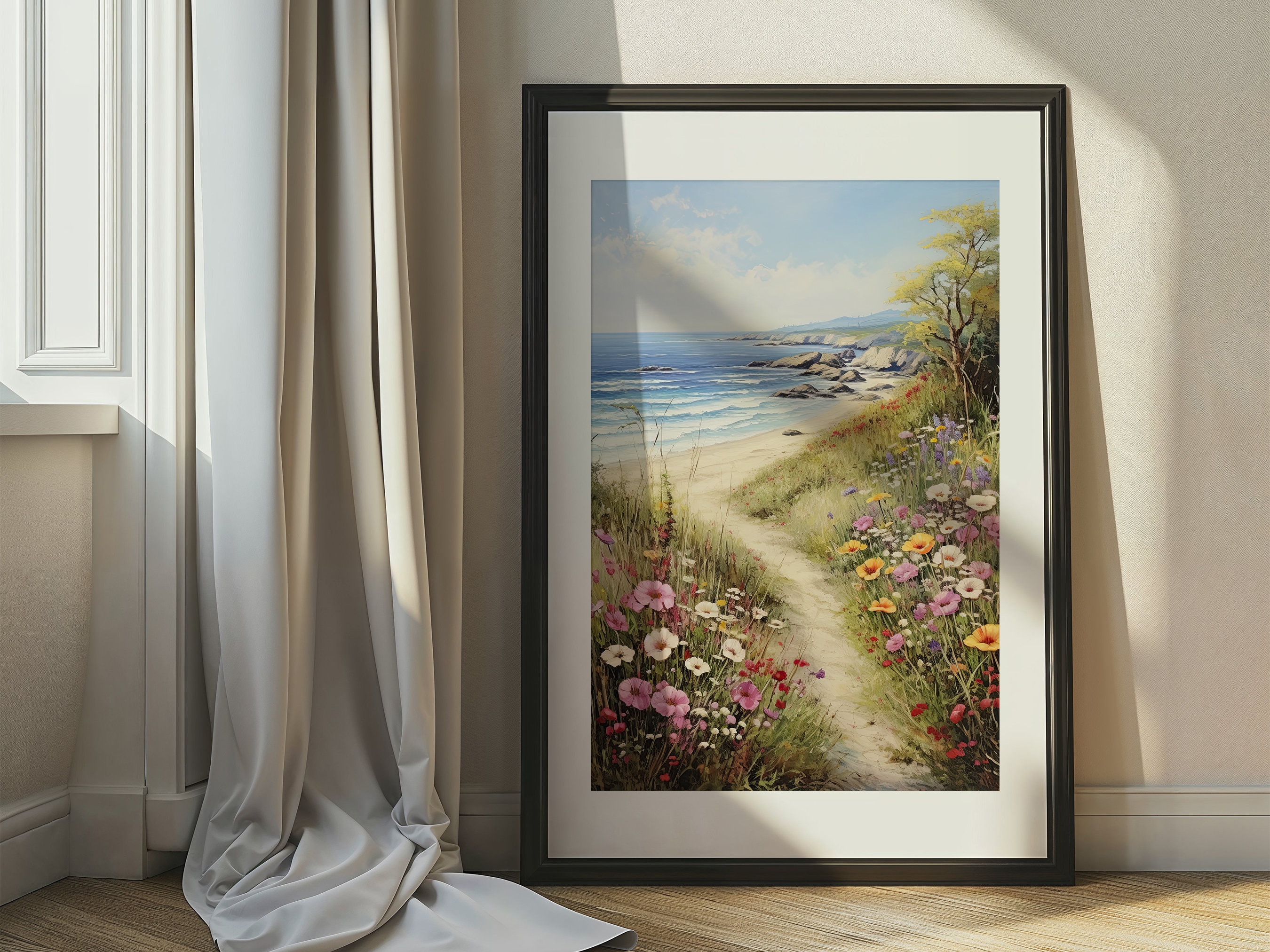 Coastal Beach Scenery Digital Print, Ocean Wall Art, Tranquil Seaside ...