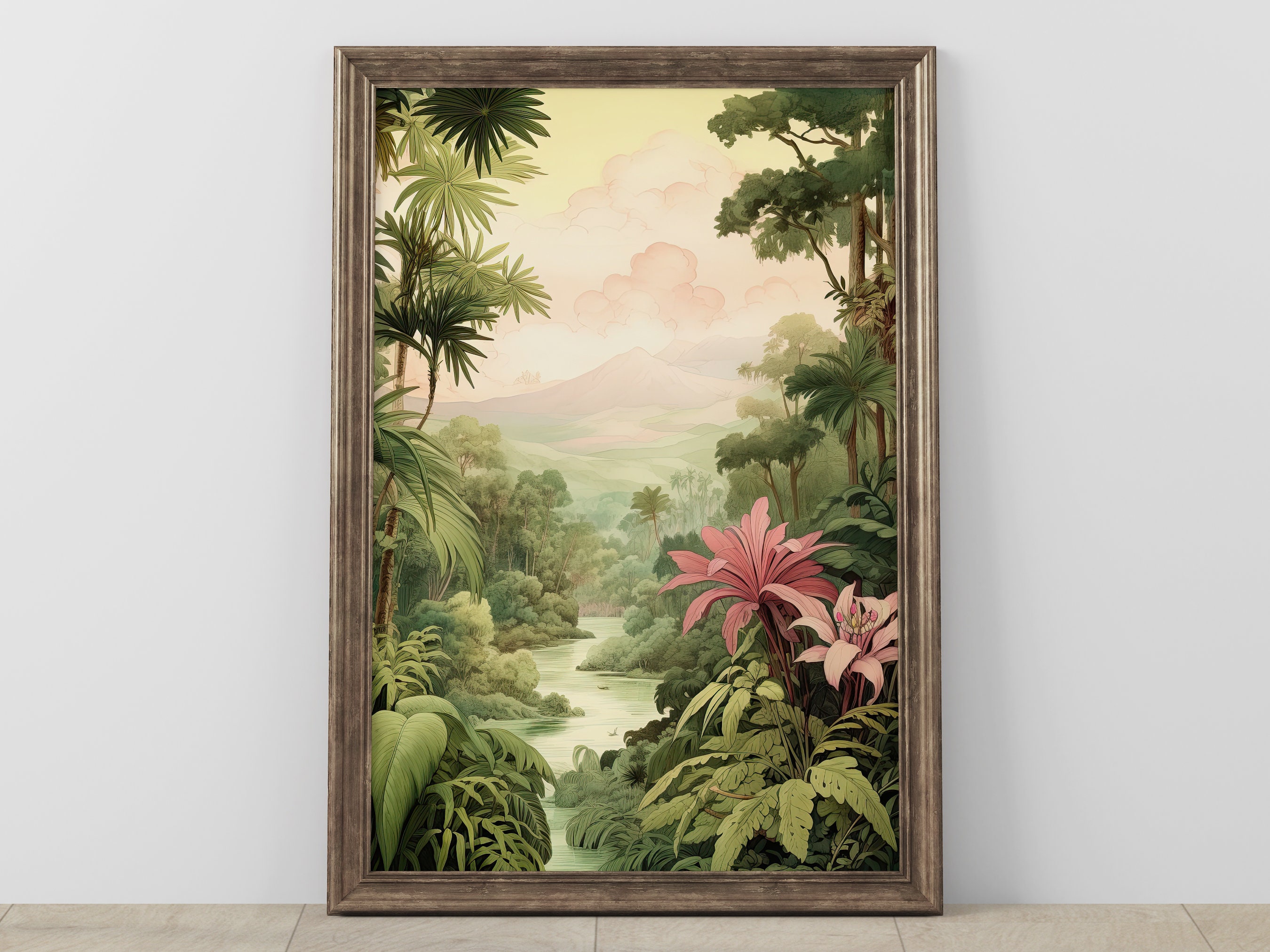 Tropical Jungle Wall Art, Vintage Nature Landscape, Digital Print, Home ...