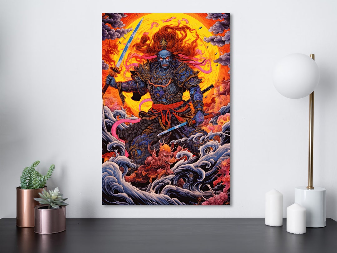 Digital AI Art Psychedelic Samurai Battle 24x36in 300dpi - Etsy