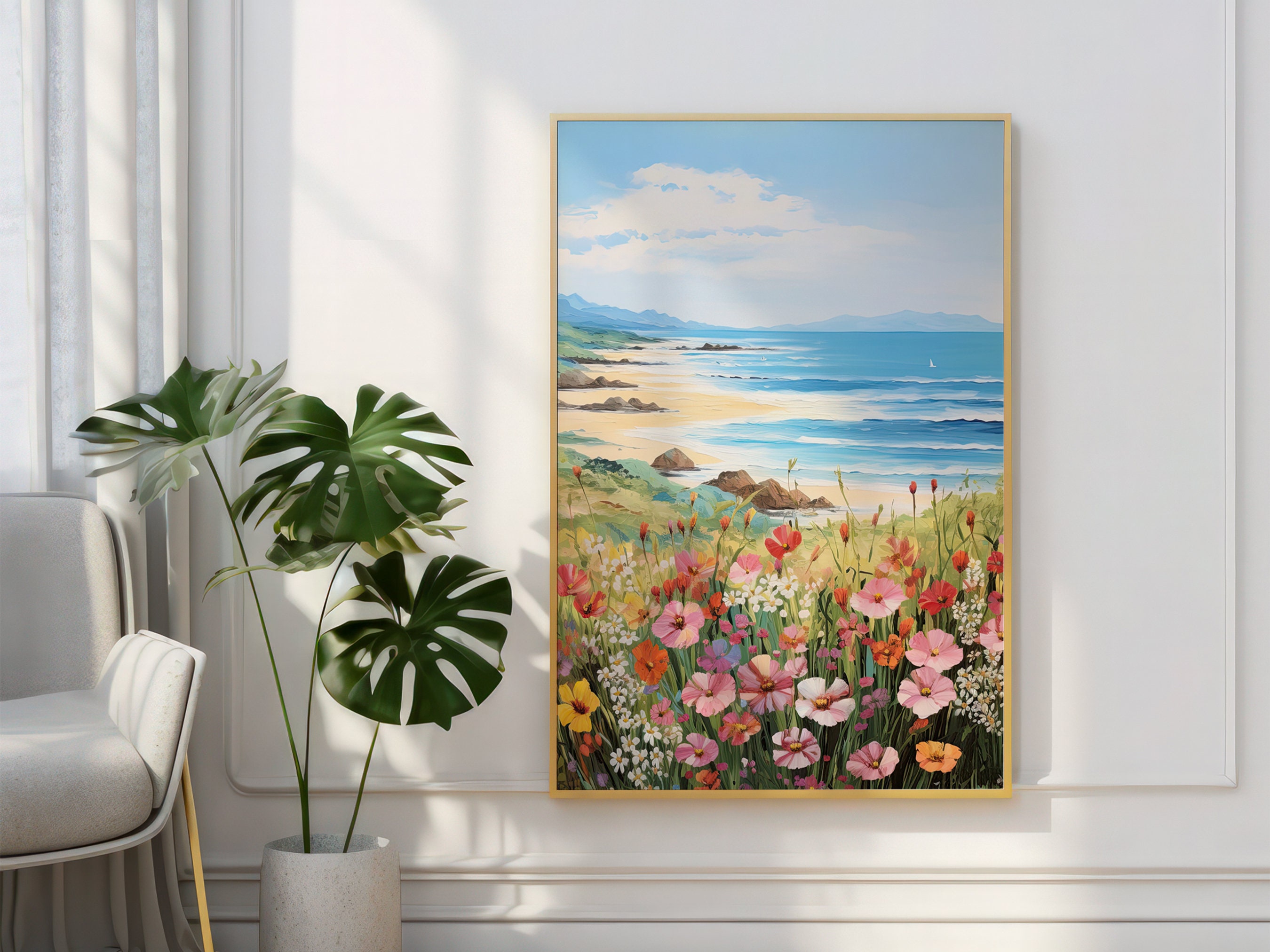 Coastal Landscape Digital Print, Beach Scenery Wall Art, Ocean View ...