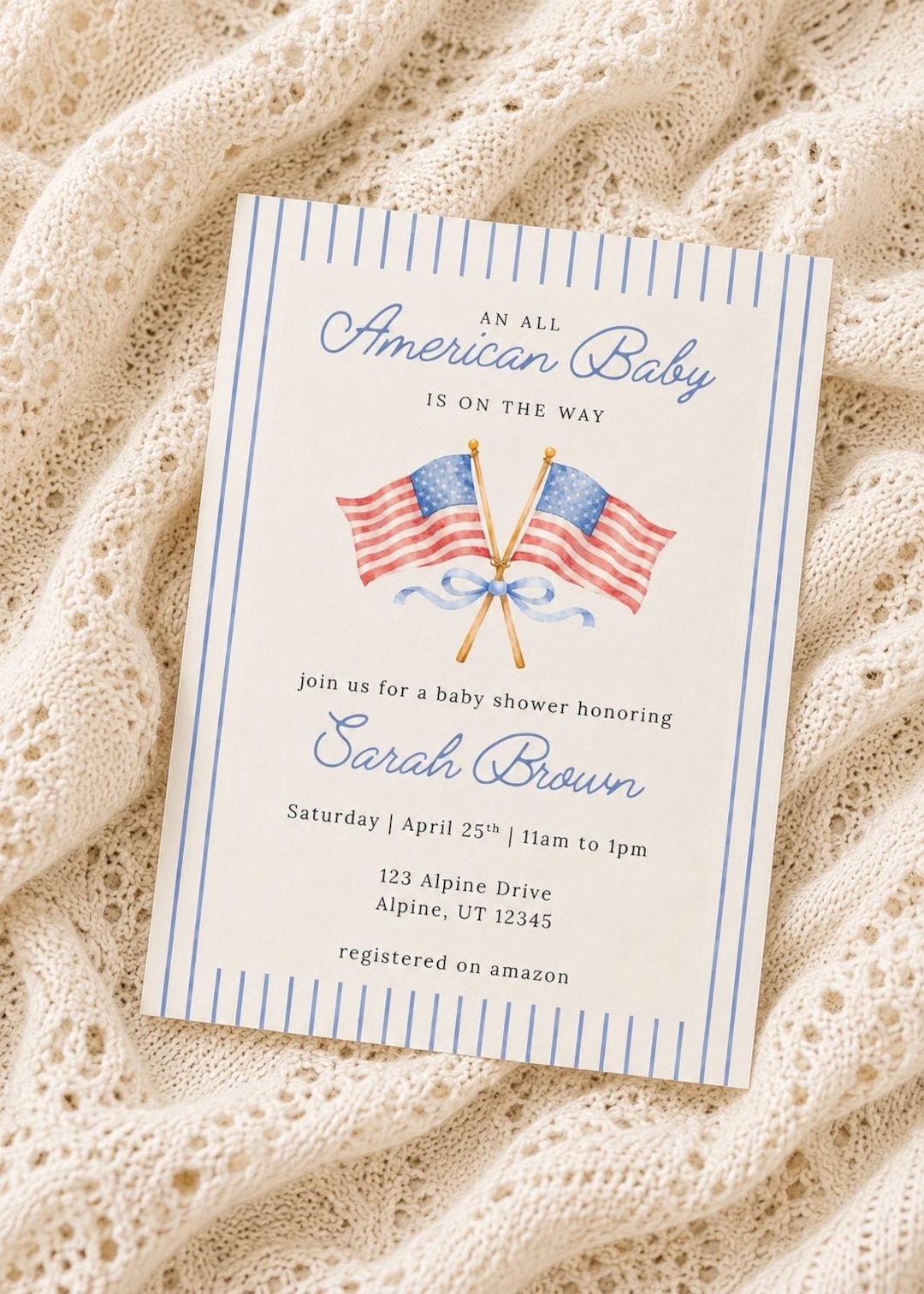 All-american Baby Shower Invitation | Patriotic Watercolor Flags ...