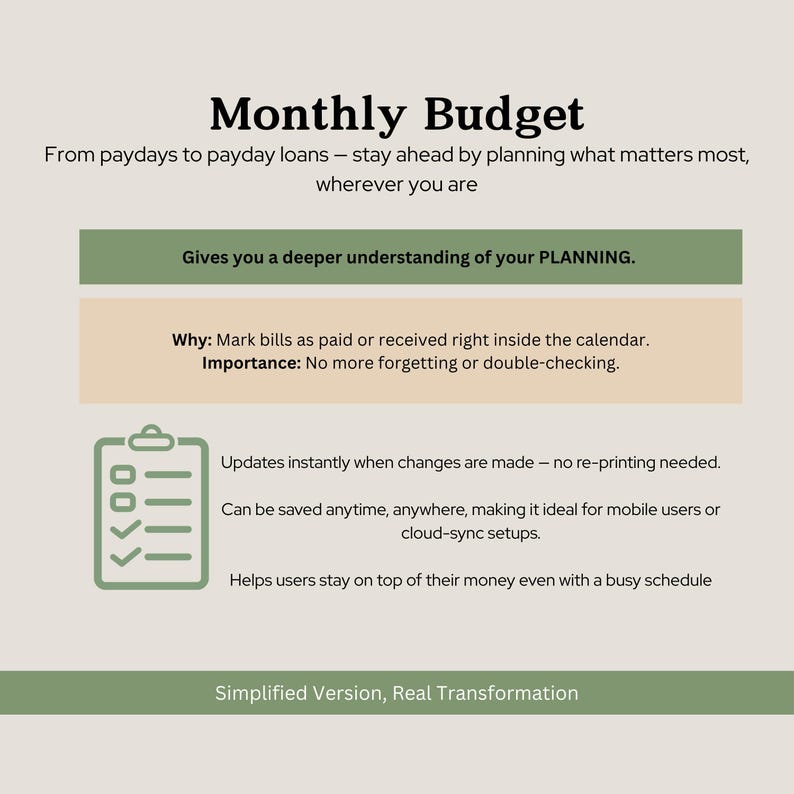 Beginner Budget Bill Calendar, Monthly Expense Tracker (excel Template ...
