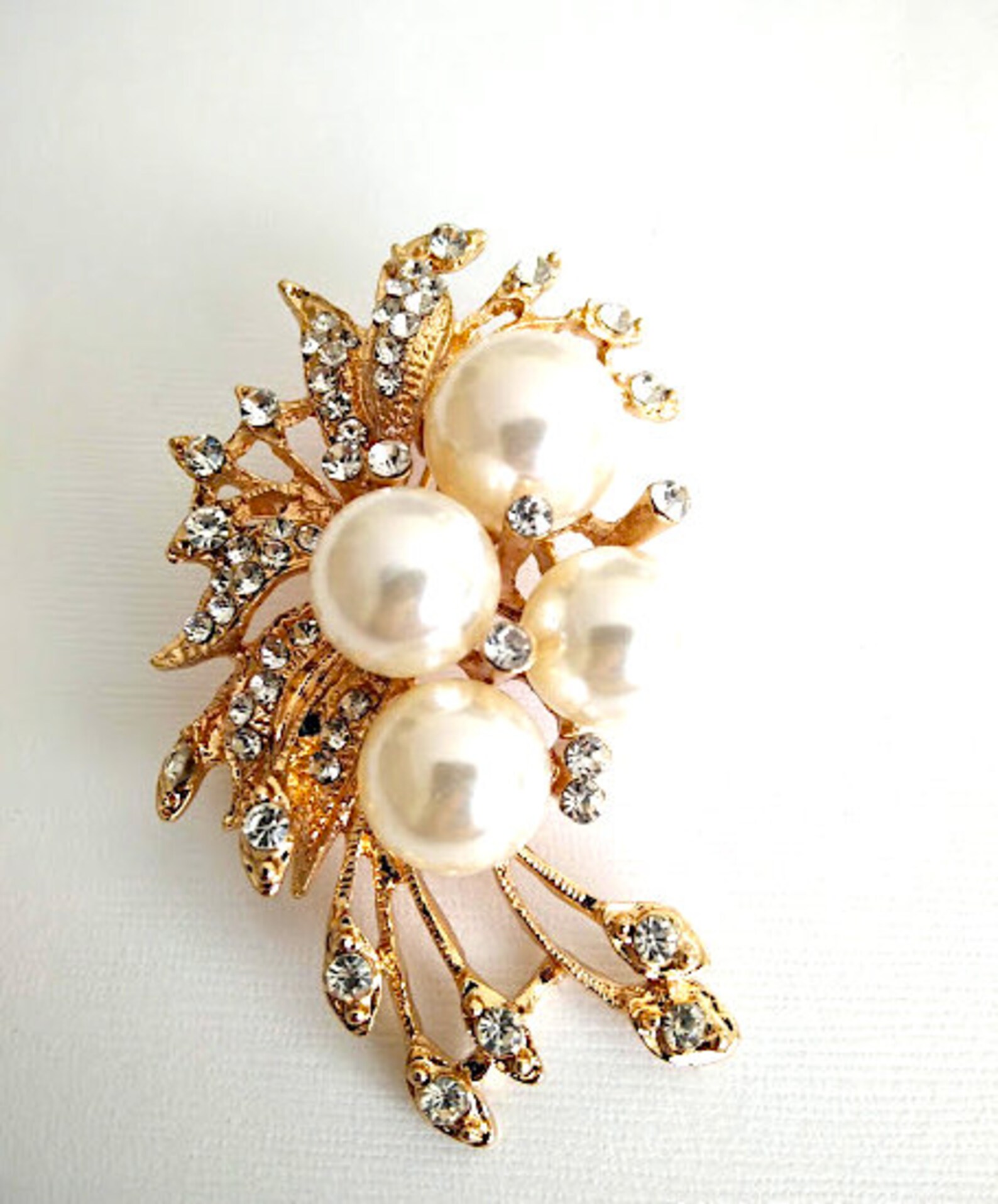 Large Pearl Brooch Pin With Crystal Leaves Lead Nickel Free - Etsy
