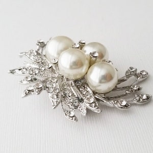 Large Pearl Brooch Pin With Crystal Leaves, Lead Nickel Free ...