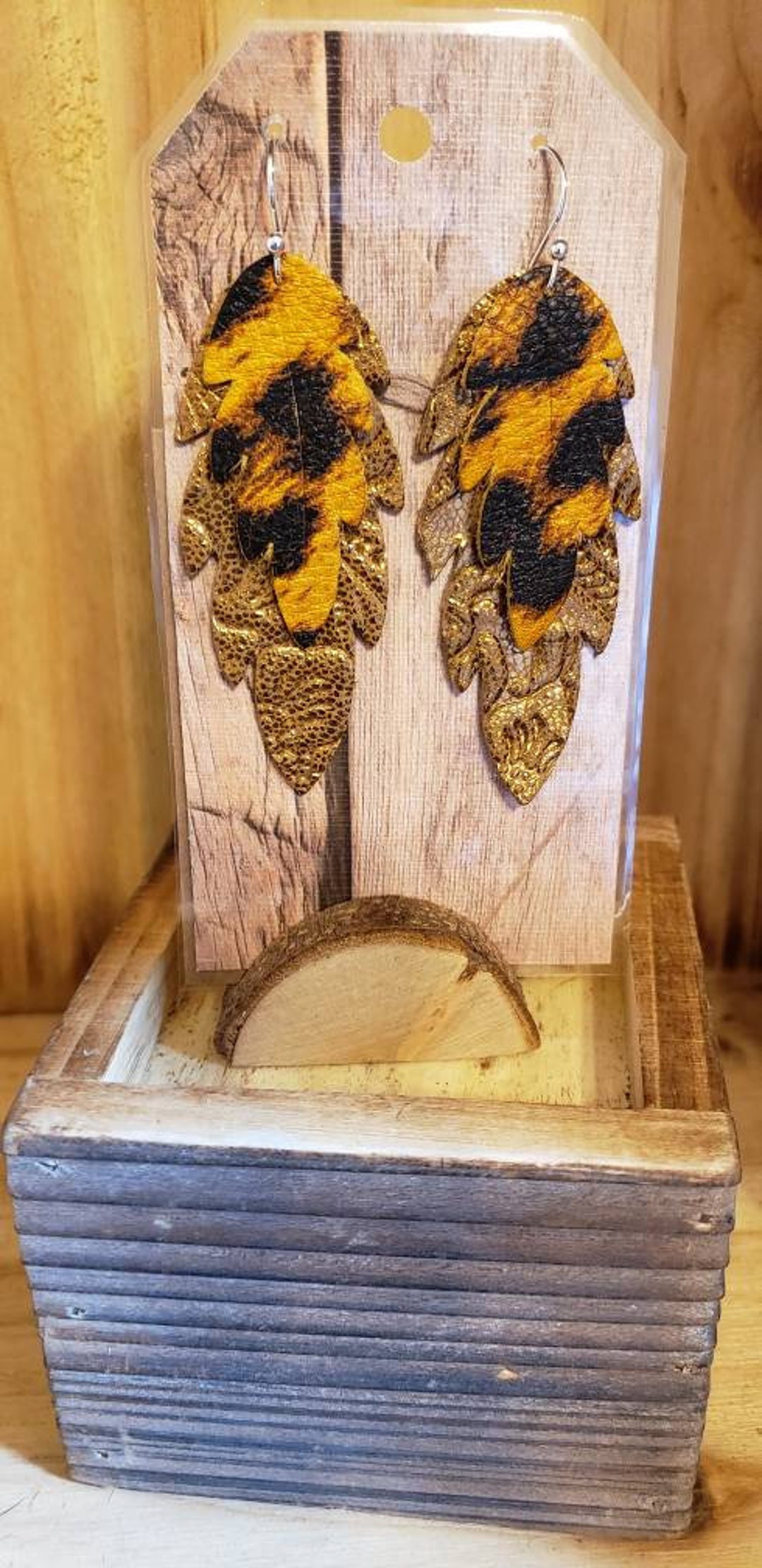 Black-spotted on Embossed Gold Leaf Leather Earrings - Etsy