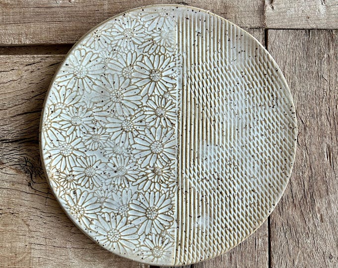 Rustic, 2-textured Serving Plate, 11.5''diameter, Milky White Glossy ...