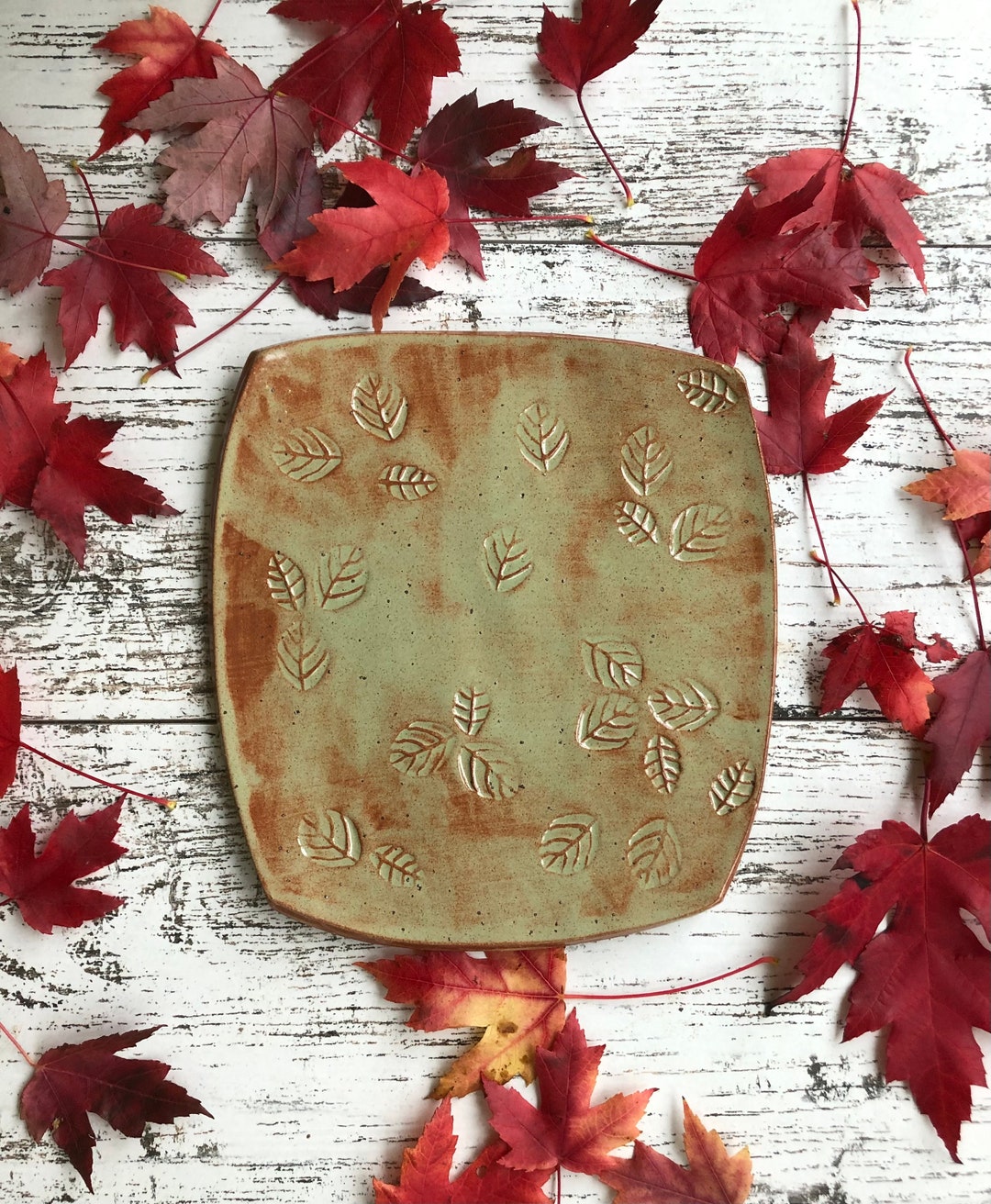 Freeform Square Serving Plate With Leaf Texture Surface - Etsy