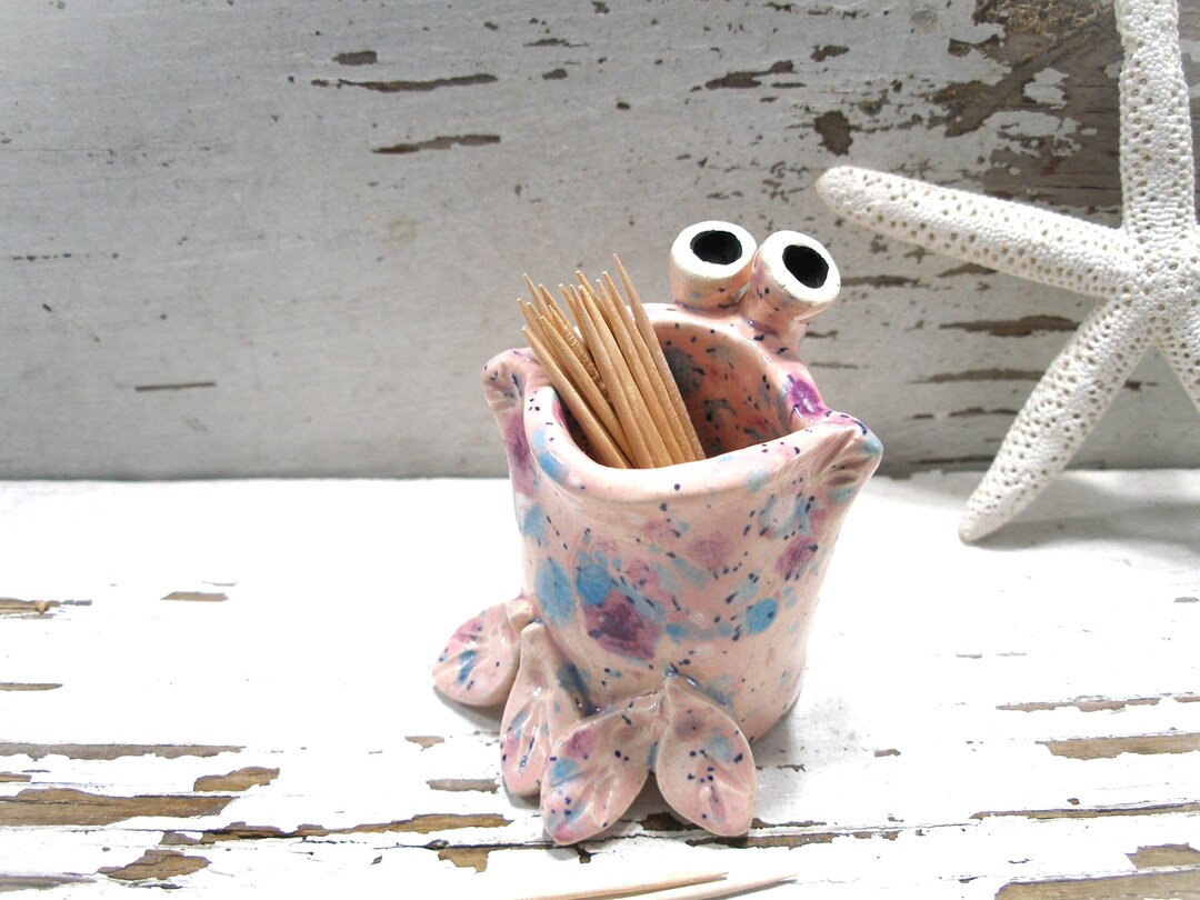 Toothpick Holder Pink Frog Q Tip Pot Handmade Clay Pottery Gift - Etsy