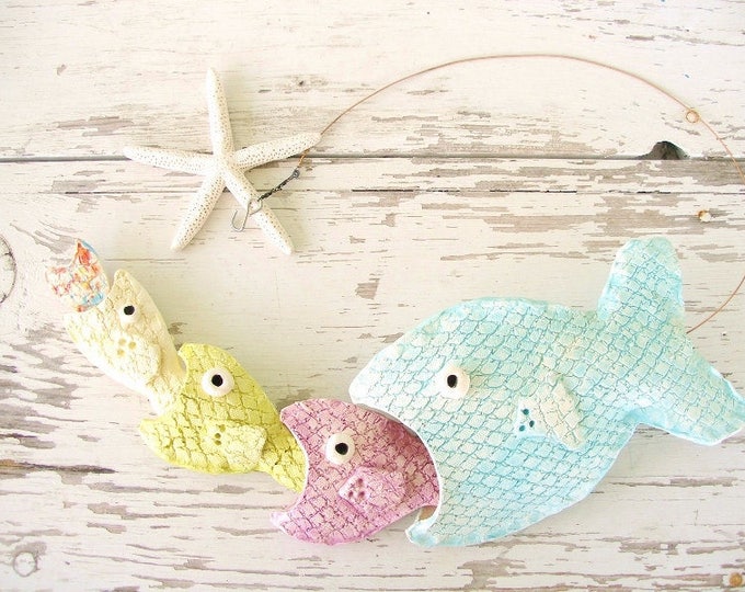 Fish Wind Chime Handmade Big Fish Windchime Pottery Yard Art Ornament ...