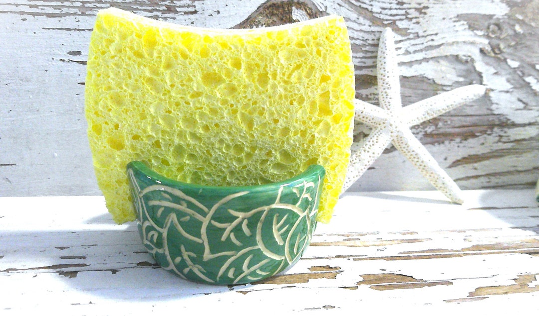 Green Leaf Sponge Holder Small Handmade Kitchen Dish - Etsy