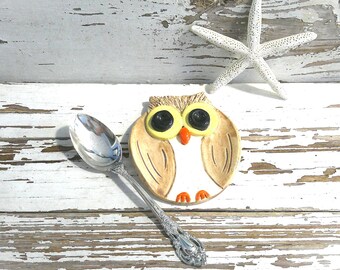 Owl Spoon Rest Handmade Grey Bird Dish Pottery Gift - Etsy