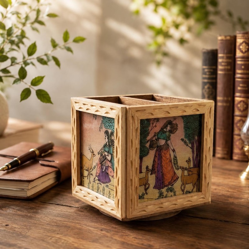 Carved Wood Pen Stand - Etsy