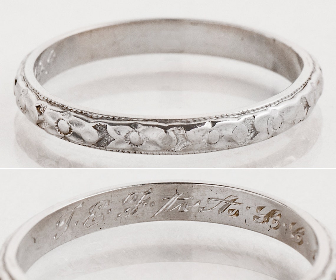 Vintage Wedding Band Vintage Platinum Engraved | Etsy