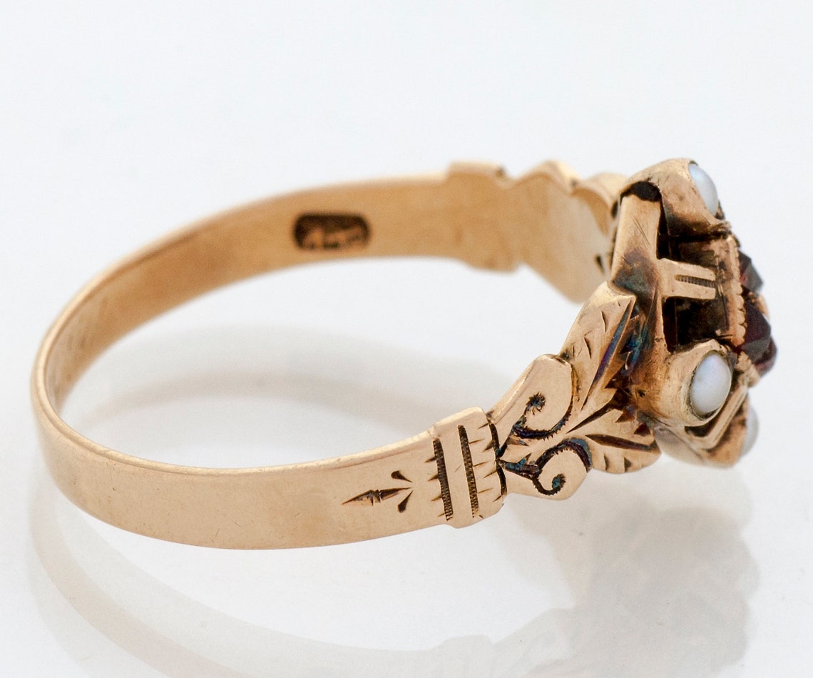 Antique Ring Antique Victorian 10k Rose Gold Garnet & Seed | Etsy