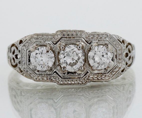 Antique Engagement Ring Antique Edwardian 18k White Gold | Etsy