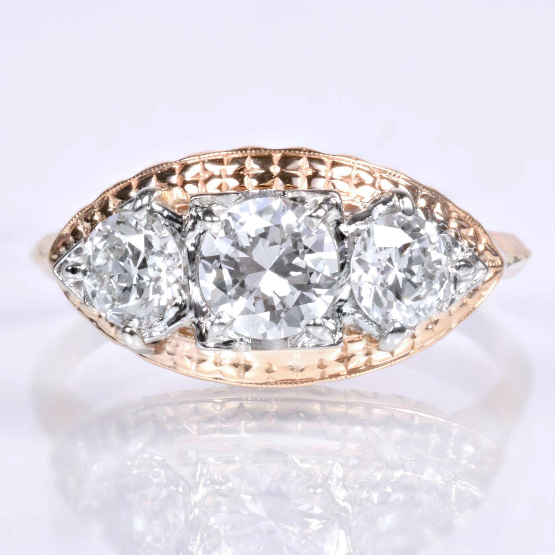 Antique Engagement Ring - Antique 14k Two-tone Three-stone Diamond Ring ...
