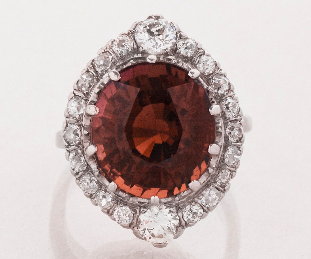 Antique Ring - Antique Platinum Cinnamon Red Tourmaline & Diamond Ring ...