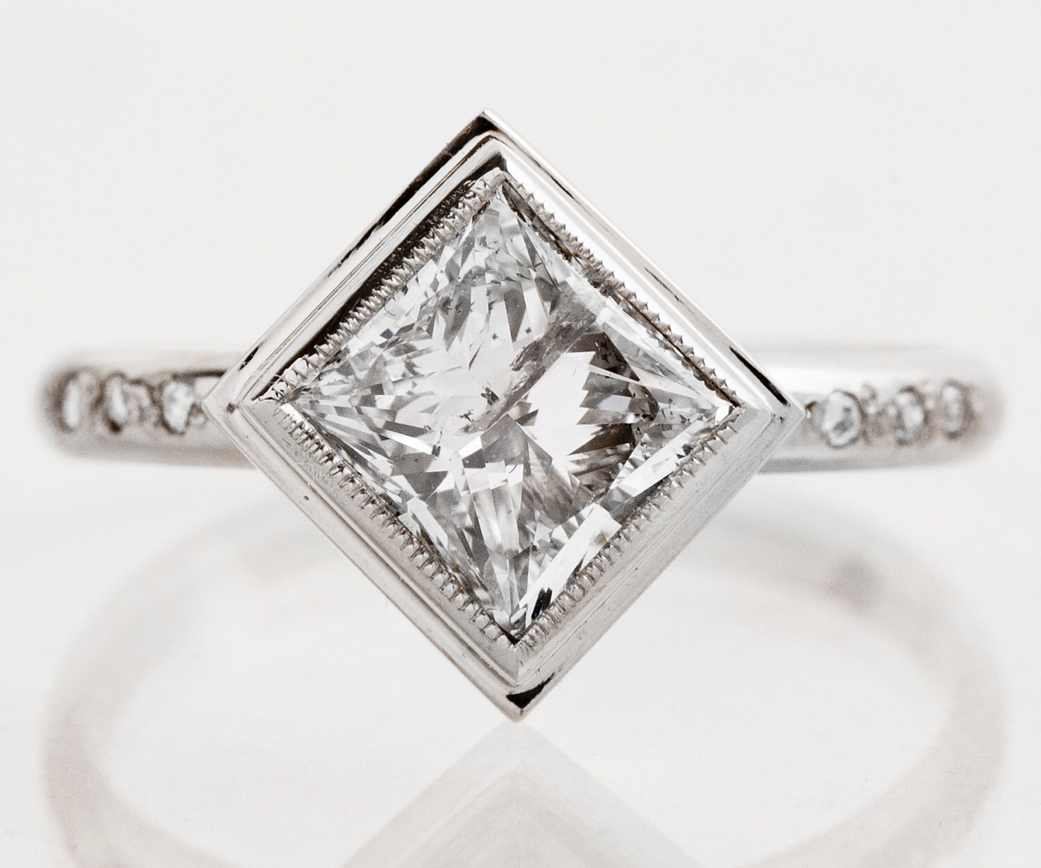 Engagement Ring 14k White Gold Hand Made Bezel Set Princess | Etsy