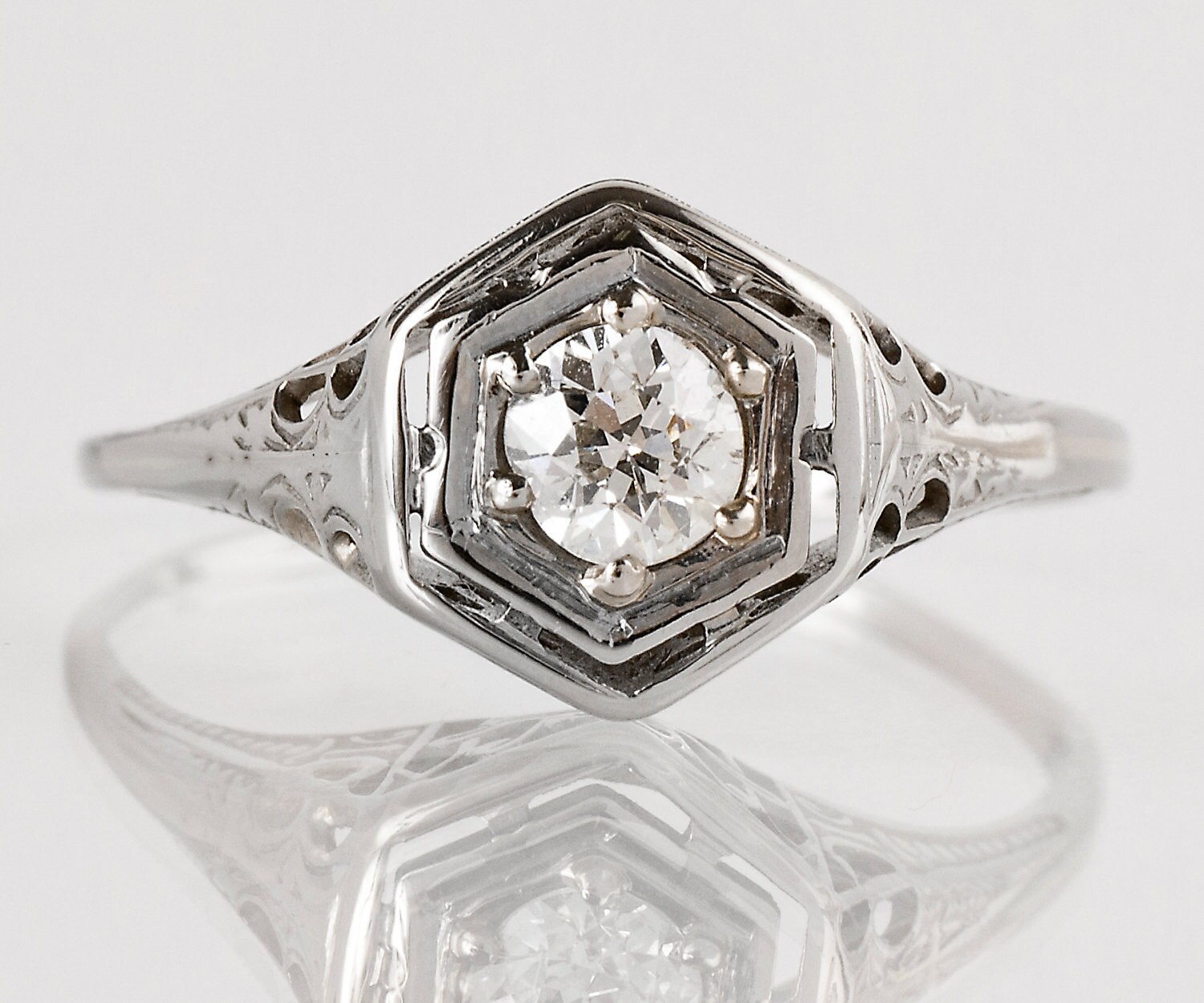 Antique Engagement Ring Antique Edwardian 14k White Gold | Etsy