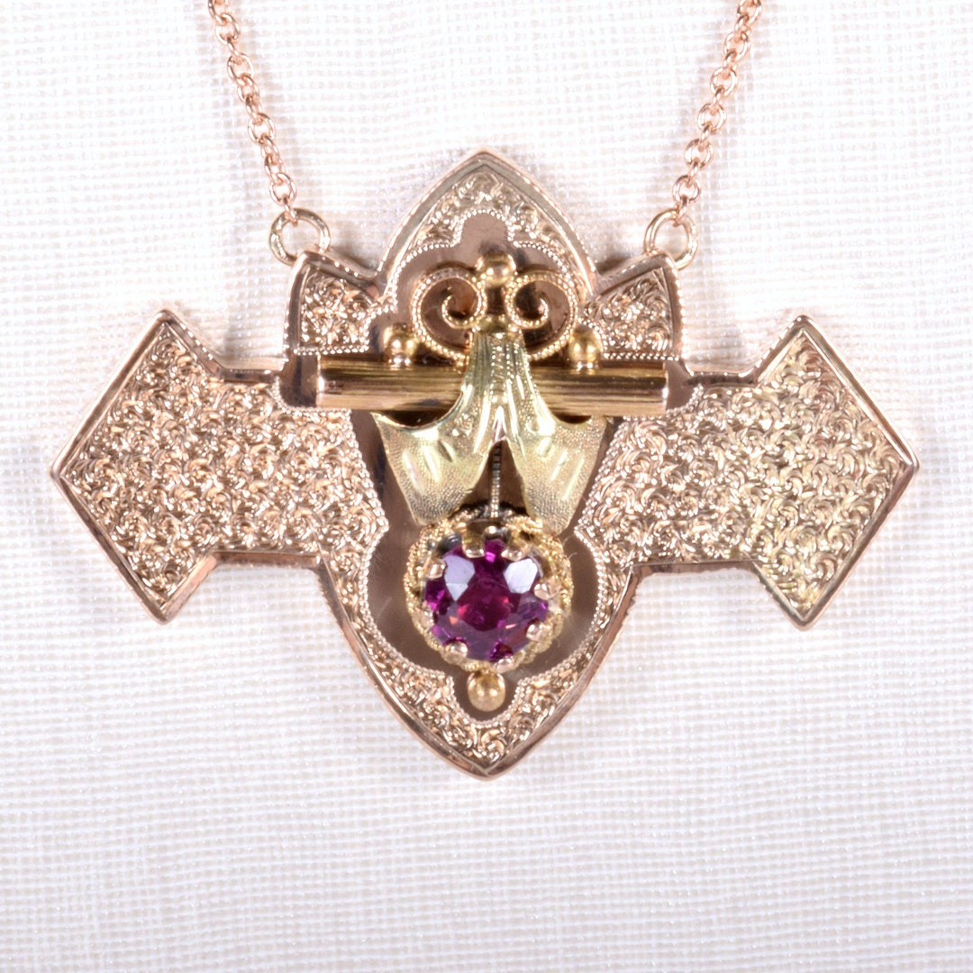 Antique Necklace - Antique Victorian 14k Rose & Green Gold Ruby ...