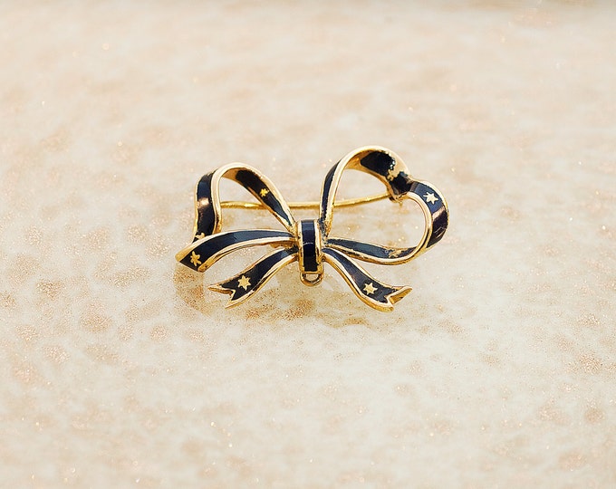 Antique 18K Yellow Gold and Blue Enamel Bow Pin - Etsy