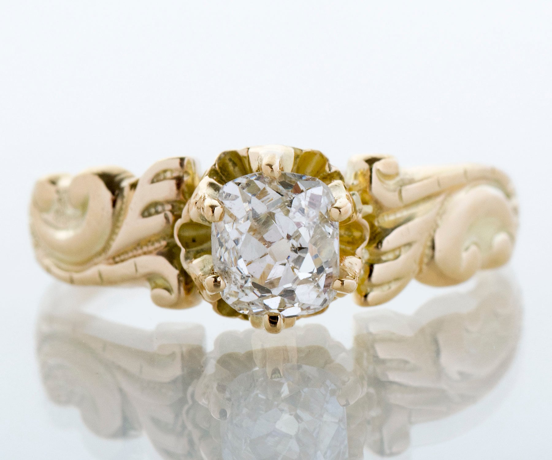 Antique Engagement Ring Antique 14k Yellow Gold Mine Cut | Etsy