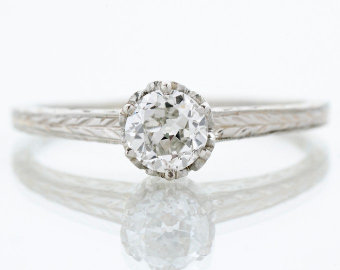 Antique Engagement Ring Antique Engraved 1927 18k White Gold - Etsy