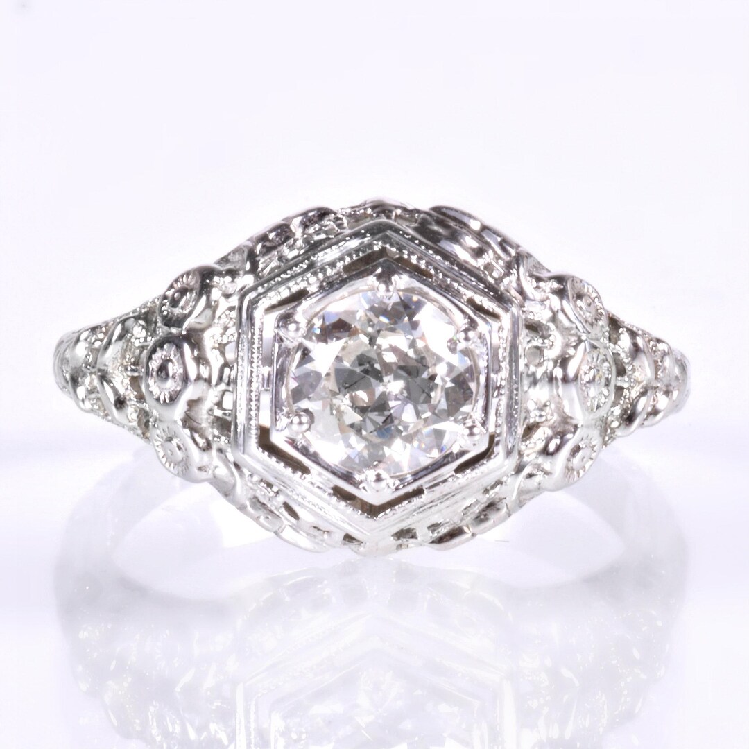 Antique Engagement Ring - Antique Early 1920's Floral Filigree Diamond Engagement Ring - Etsy