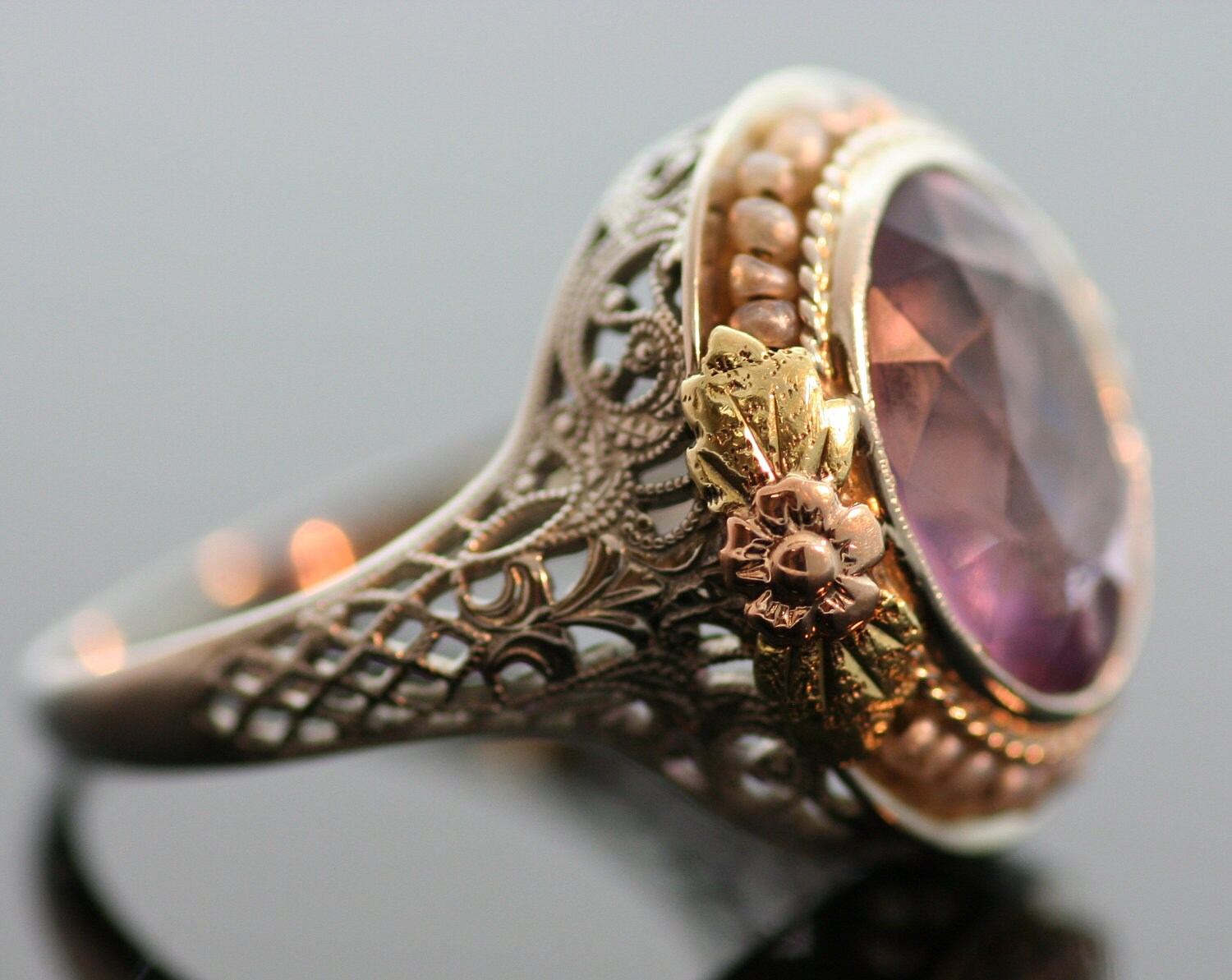 Antique Ring Antique Arts & Crafts Era 14k Tri-gold Amethyst | Etsy