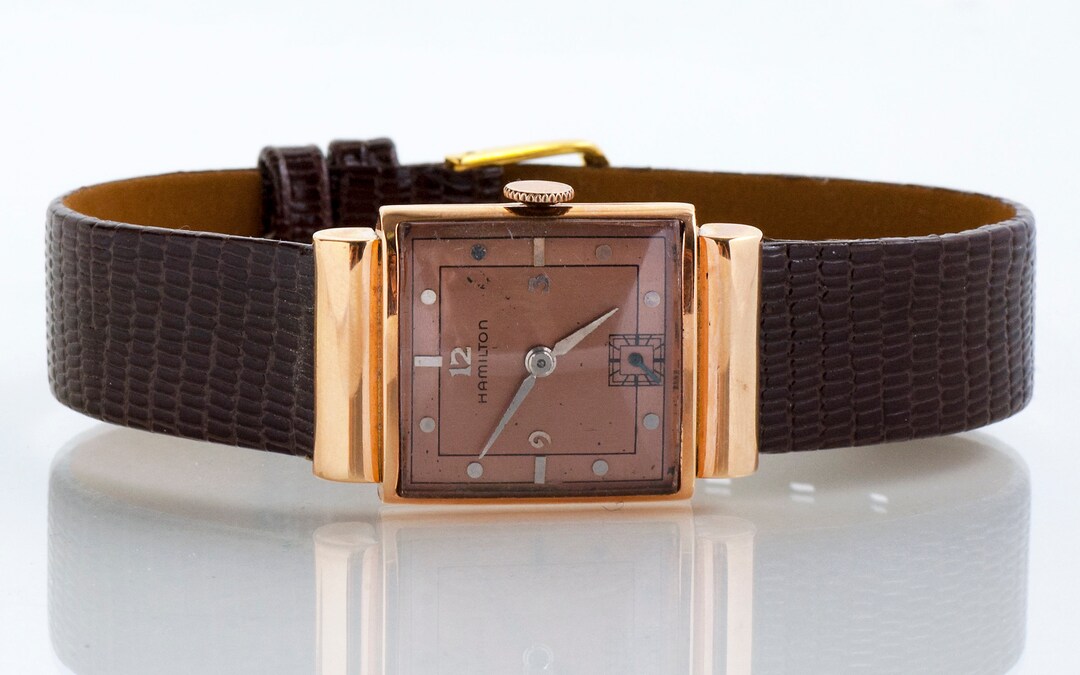 Vintage Watch - Vintage Men's Hamilton 14k Rose Gold Leather Strap ...