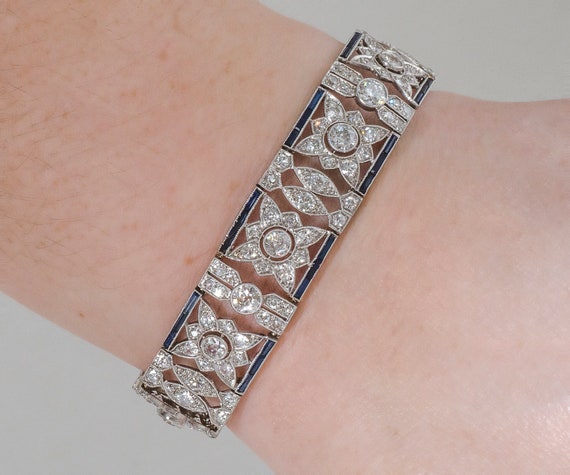 Antique Bracelet Antique Art Deco Platinum 10.5ctw Diamond Sapphire Bracelet Etsy