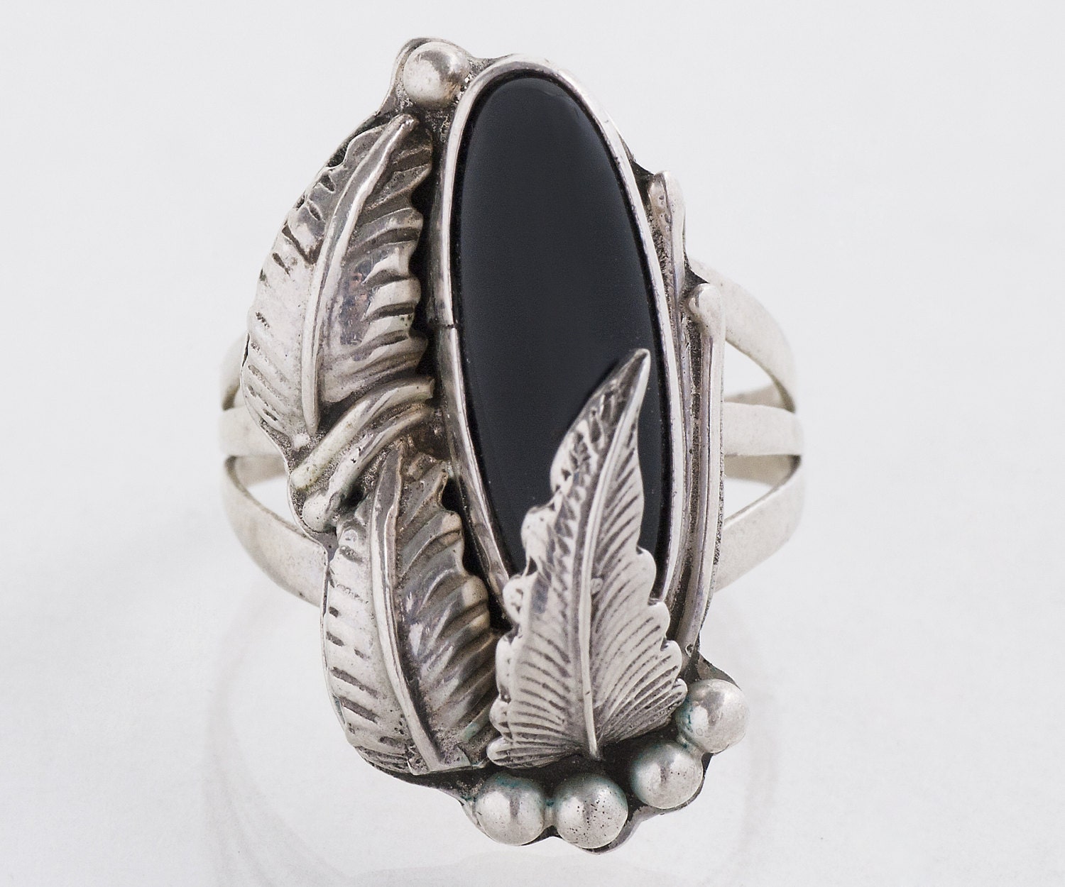 Vintage Ring Vintage Sterling Silver Onyx Leaf Design Ring | Etsy