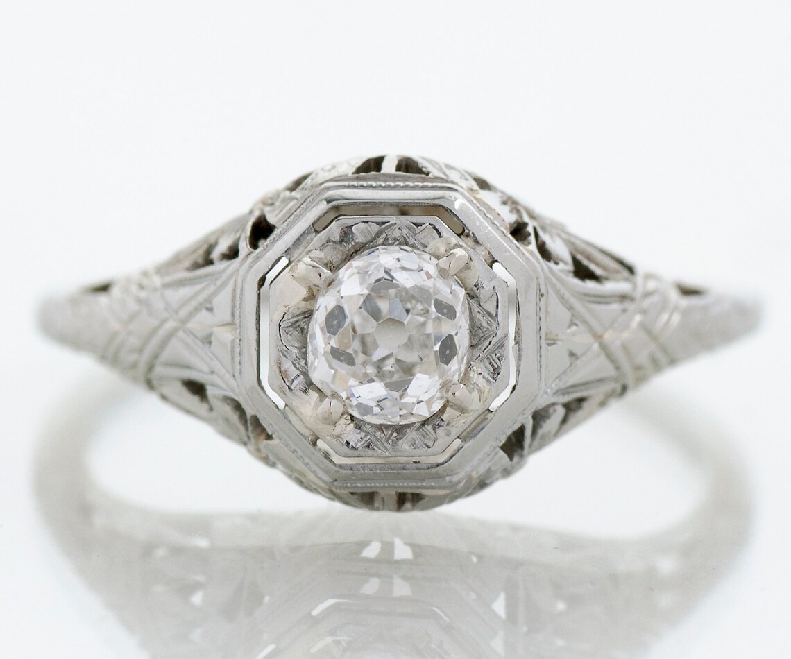 Antique Engagement Ring - Antique Early 1900's 18k White Gold Mine Cut ...
