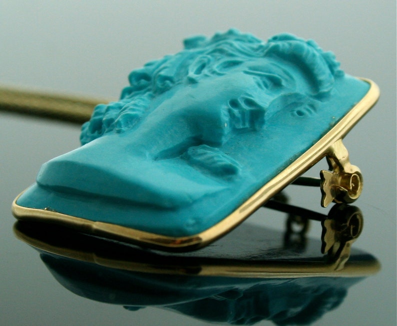 Vintage Italian Turquoise Cameo: 18k Gold Pendant on 14k Chain - Etsy