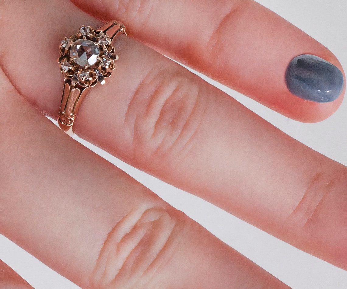 Antique Engagement Ring Antique Victorian Rose Gold Flower | Etsy