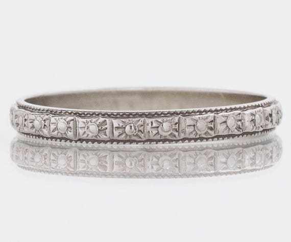 Antique Wedding Band Antique 18k White Gold Belais Floral Engraved Wedding Band Etsy