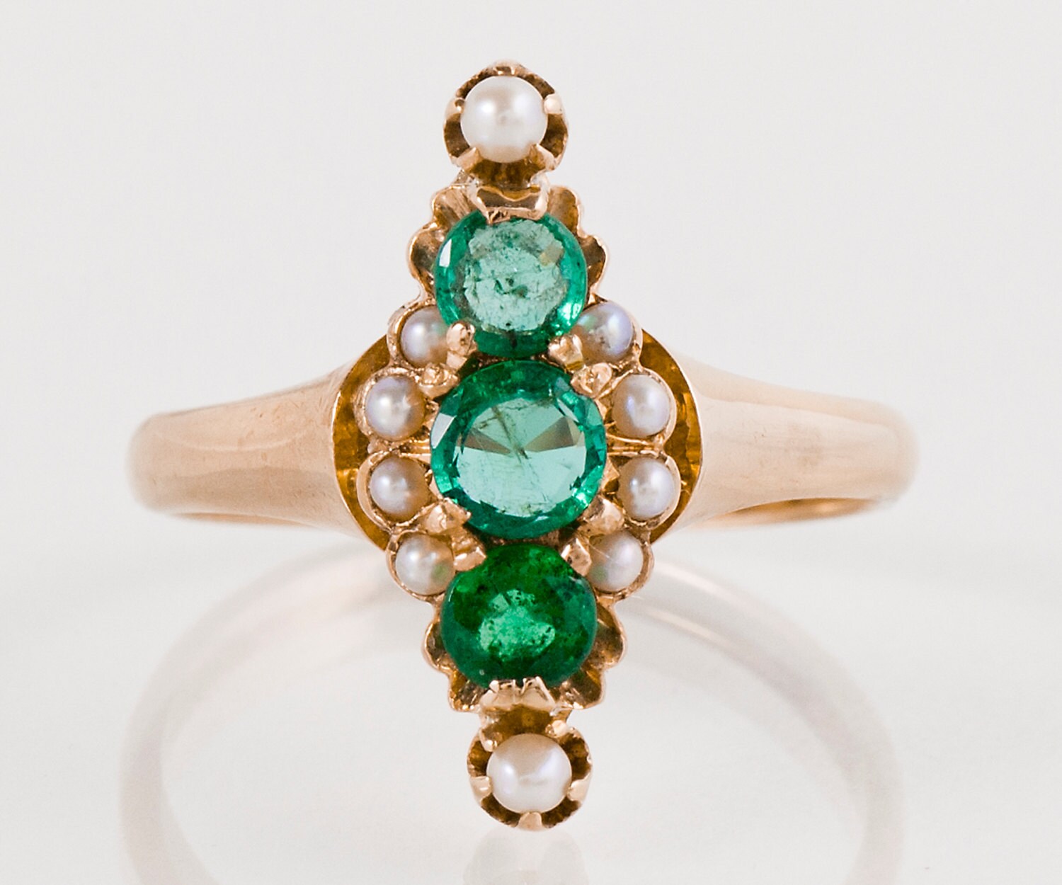 Antique Ring Antique Victorian 1890s 14k Rose Gold Emerald & | Etsy