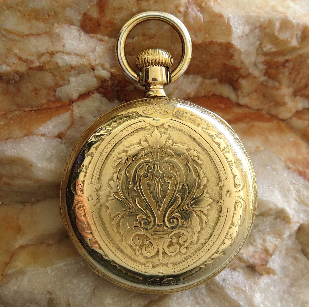 Heavy 18K Solid Yellow Gold Hunter Case Pocket Watch, Engraved Both ...