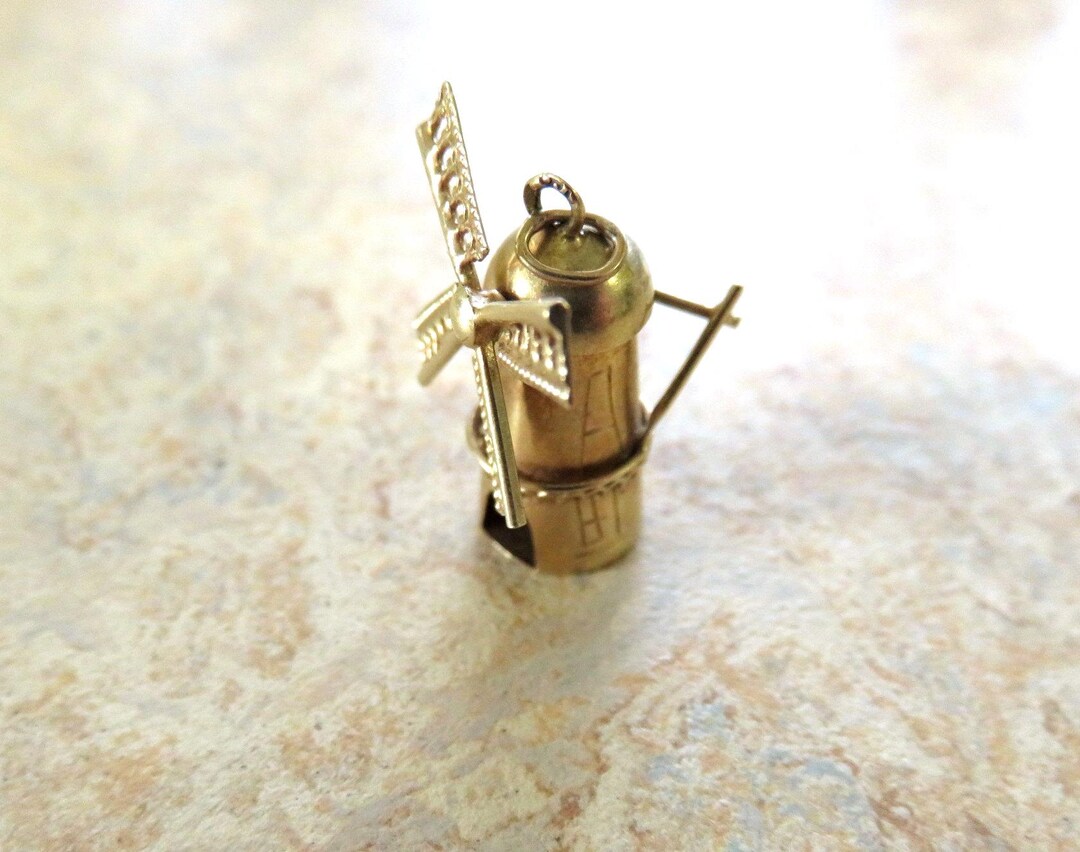 14K Solid Yellow Gold 3D Windmill Pendant: Rotating Vane - Etsy