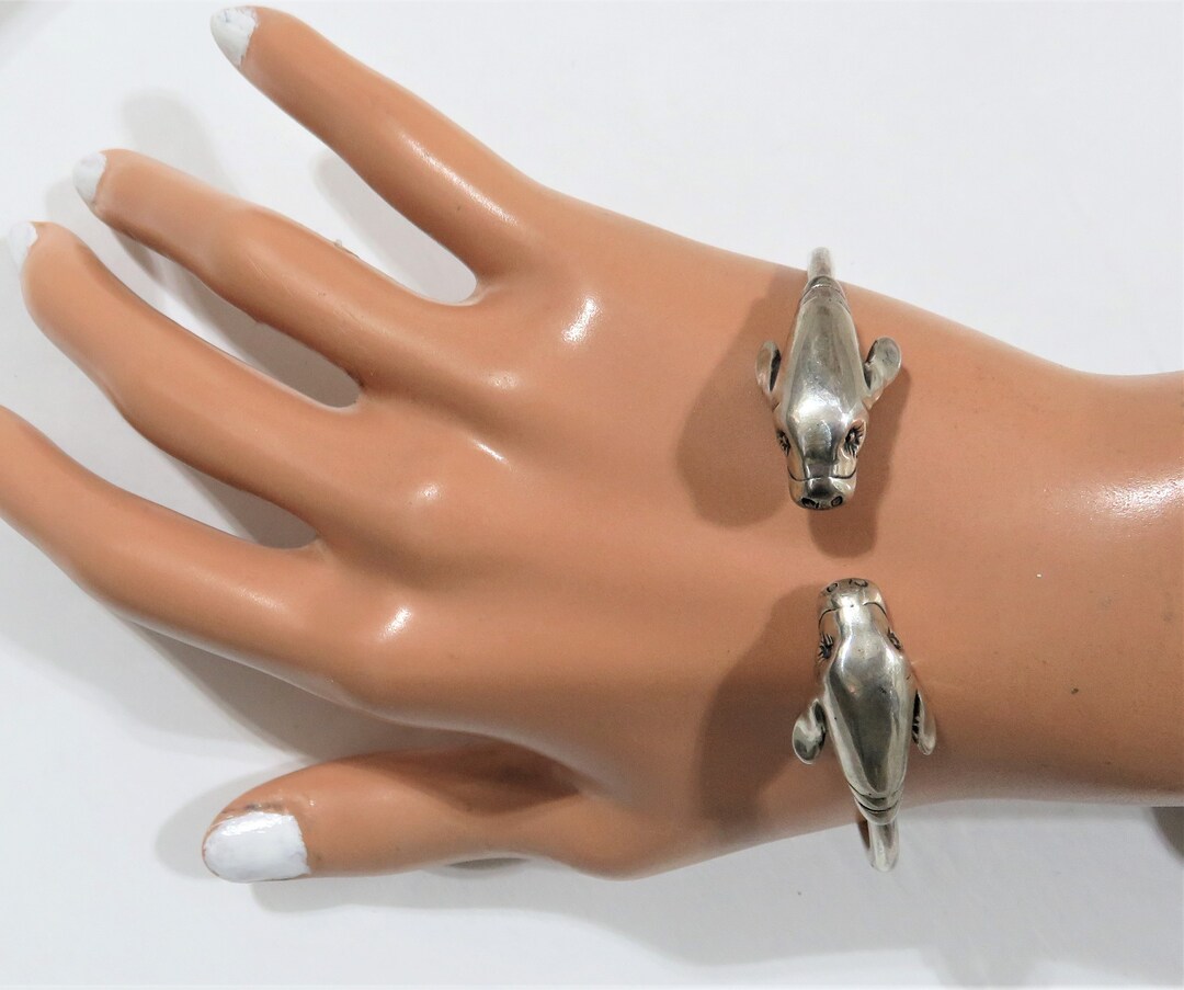 Vintage Kabana Signed KBN Sterling Silver Manatee Wrap Bangle Tension ...