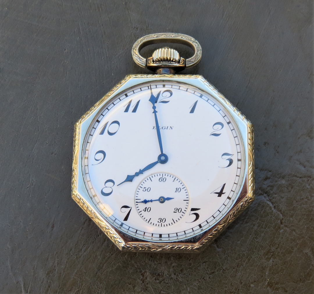 1928 Elgin 14k White Gold Octagon Pocket Watch, Serviced & Accurate - Etsy