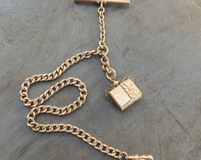 Victorian Era Rose Gold Filled Hinged Curb Links Pocket Watch Chain and ...