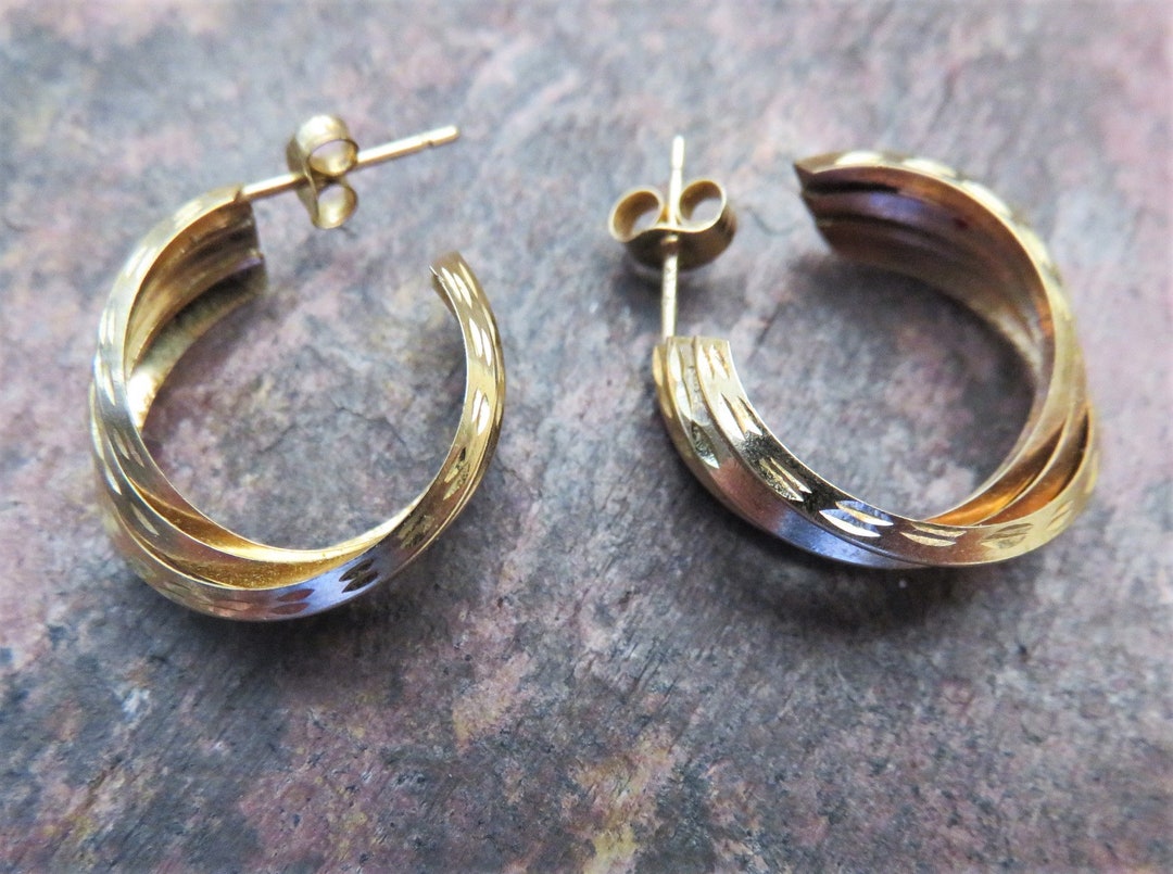 14K Solid Yellow Gold Hoop Earrings: Push Back Style - Etsy