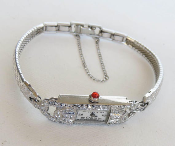 1960s Lady's Swiss Cocktail Watch in Platinum Furbish… - Gem
