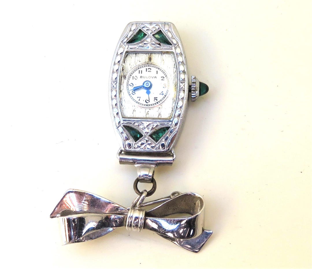 1960 Bulova Pendant Watch Converted Filigree Emerald Watch Pin - Etsy