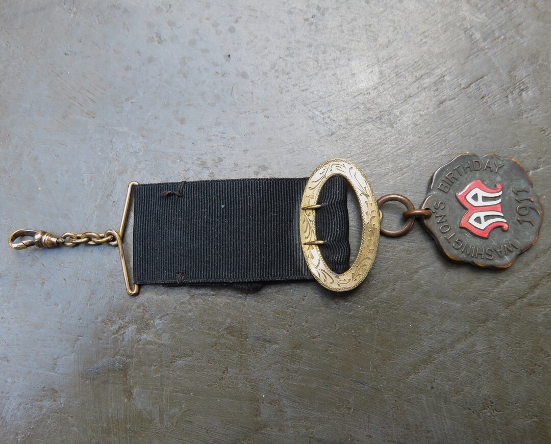 Victorian Black Ribbon Mourning Watch With 1911 Red and Black Enamel ...