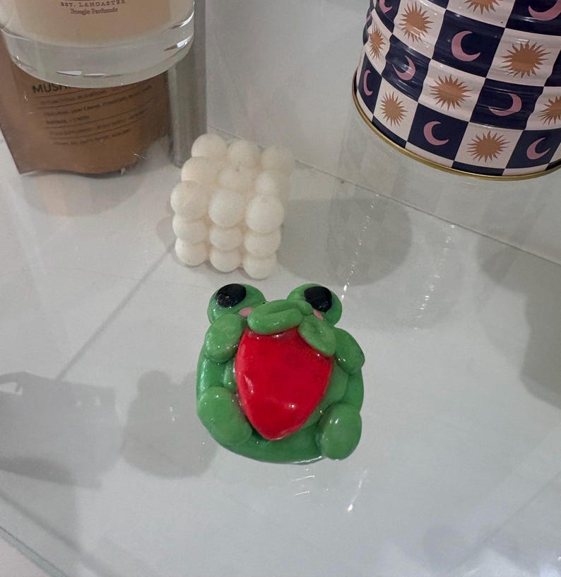 Kawaii Frog Fridge Magnet – Handmade Polymer Clay Frog With Strawberry ...