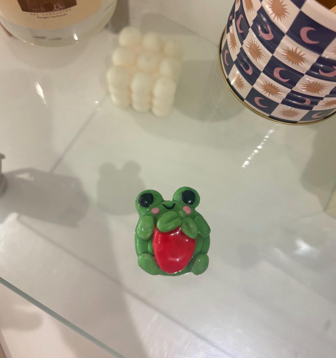 Kawaii Frog Fridge Magnet – Handmade Polymer Clay Frog With Strawberry ...