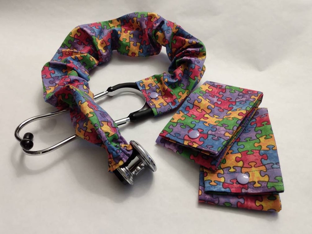Autism Puzzle Stethoscope Cover, Cotton, Top Snap, Elastic Bottom ...